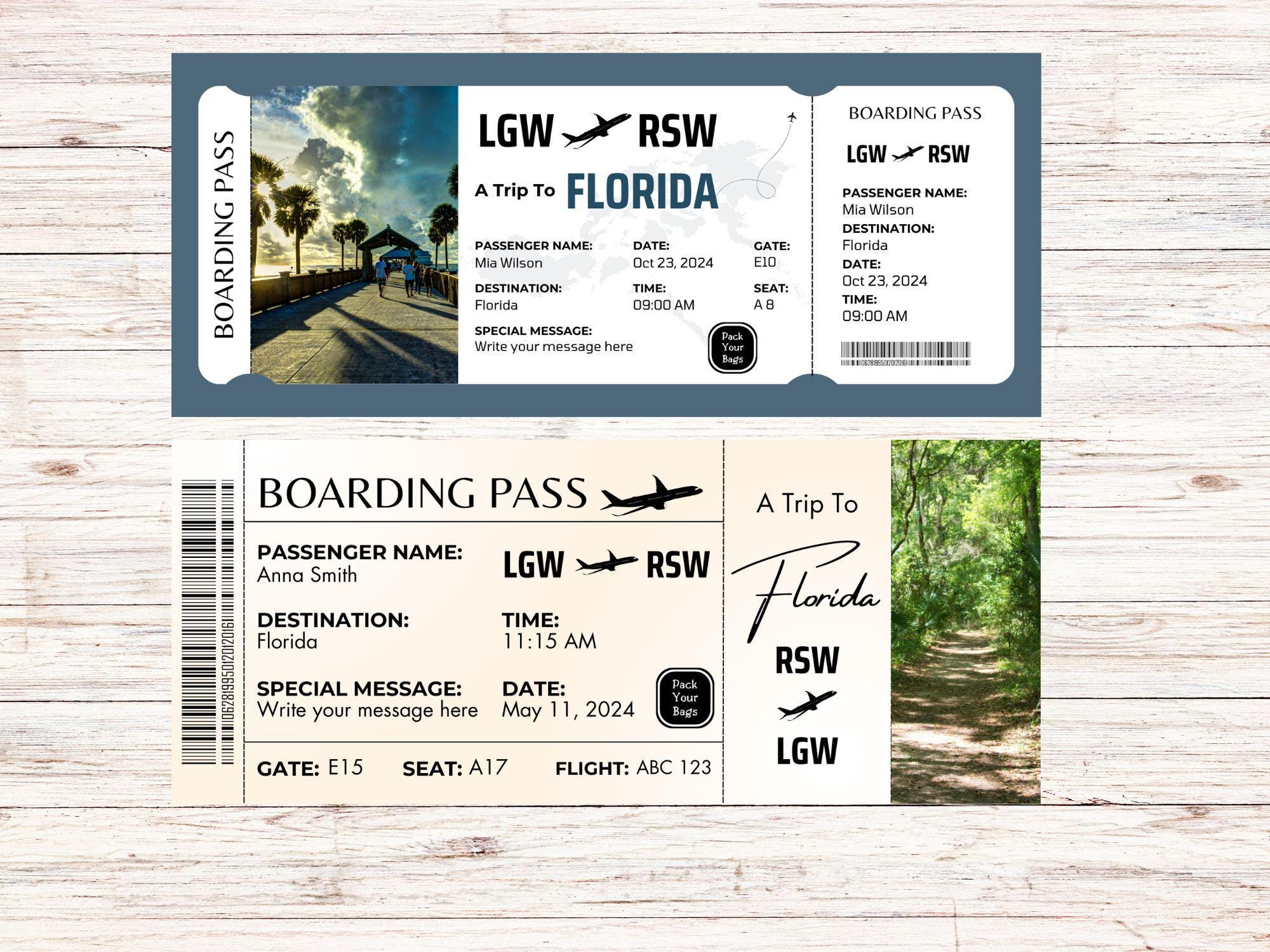 Printable Boarding Pass Airline Ticket Gift Surprise Trip Reveal ...