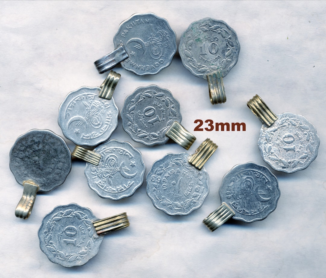 AFGHANI COINS - OLD 10 Pieces With Handmade Bails. 23mm Size Scalloped ...