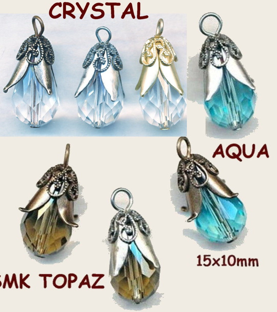 2--CRYSTAL DROPS Pair 15x10mm Crystal Drop With Caps - Etsy