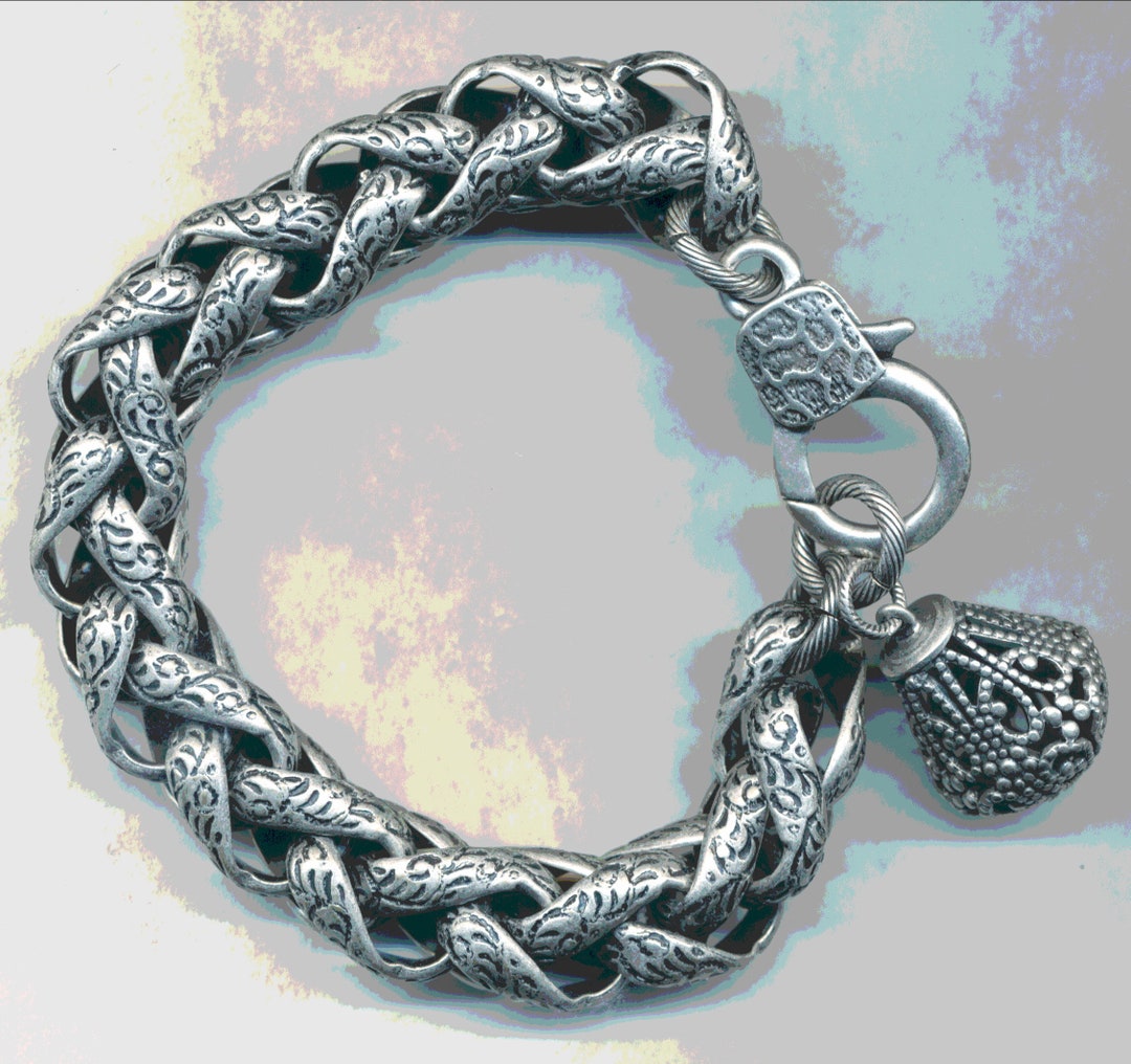HEAVY ROPE BRACELET Vintage Filigree Drop Beautiful Chain 8.5" Bronze ...