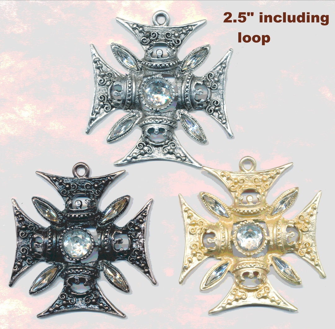 Matte Gold In!!!beautiful CAST CROSS With Vintage Swarovski Crystals 1 ...