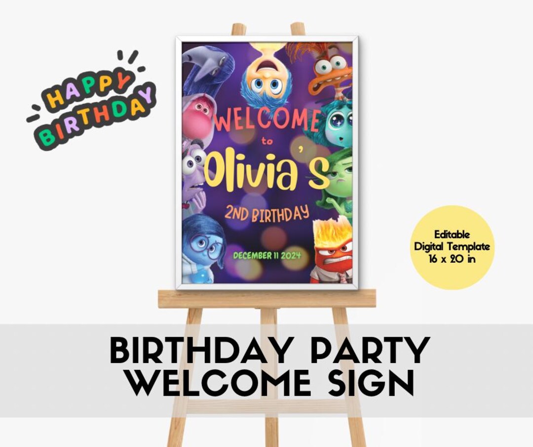 Inside Emotions Welcome Sign Board for Kids Birthday Party | Editable ...
