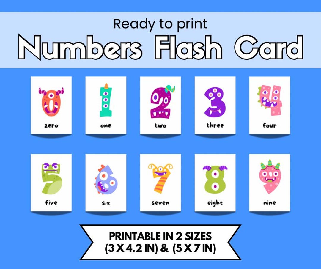 Ready to Print Number Monsters Flash Cards | Preschool Flash Cards ...