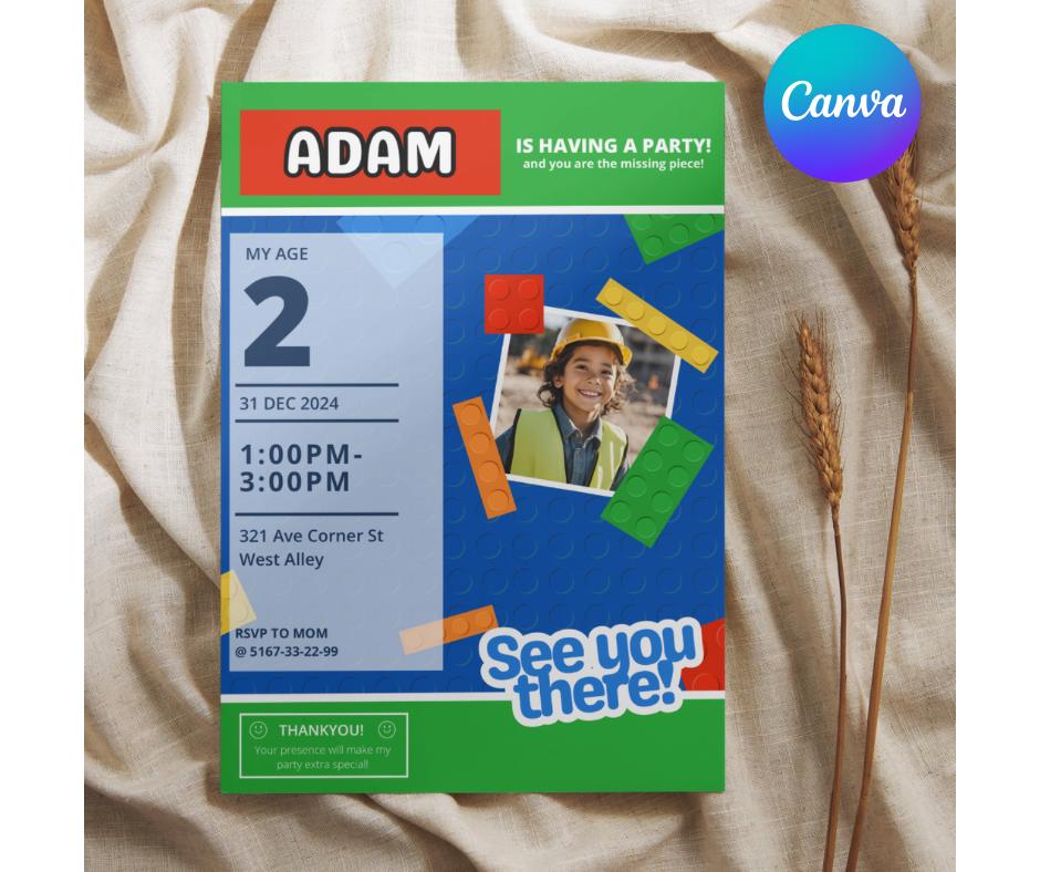 Editable Building Blocks Birthday Invitation | Bricks Birthday Card ...