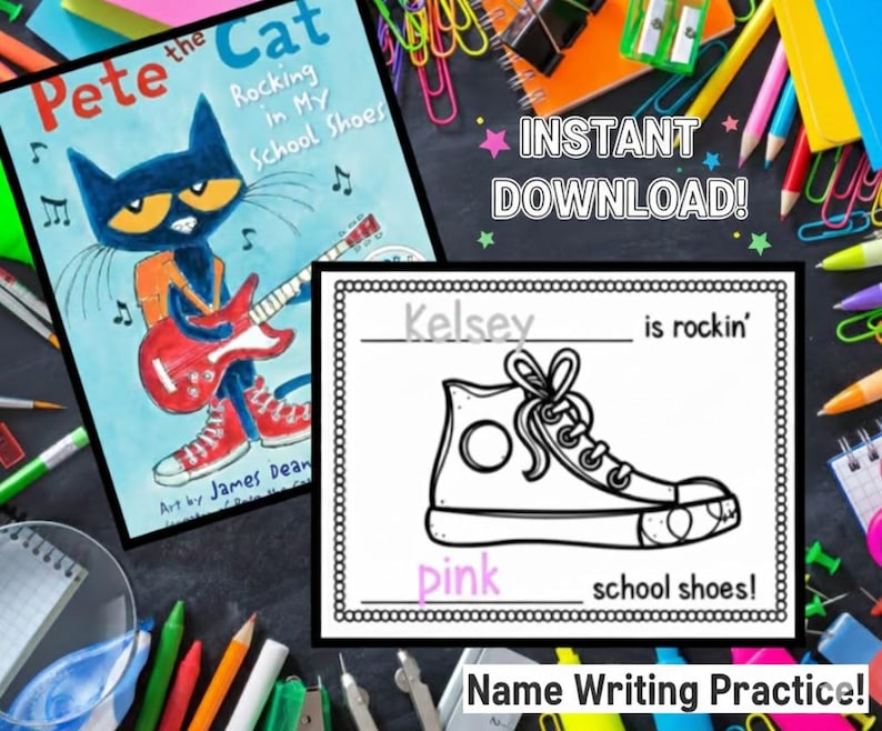 Pete the Cat Rocking in My School Shoes: Name & Color Writing Practice ...