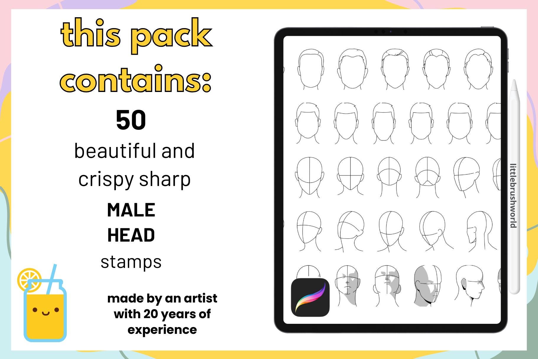 Procreate Stamps: 50 Male Head Angles, Perfect for Anatomy Practice and ...
