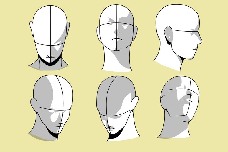 Procreate Stamps: 50 Male Head Angles, Perfect for Anatomy Practice and ...