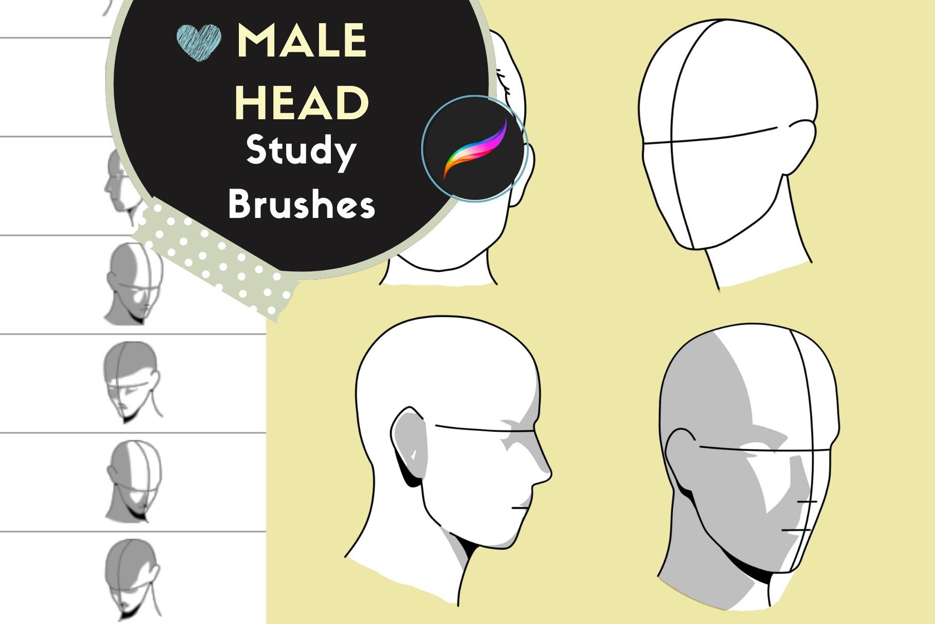 Procreate Stamps: 50 Male Head Angles, Perfect for Anatomy Practice and ...