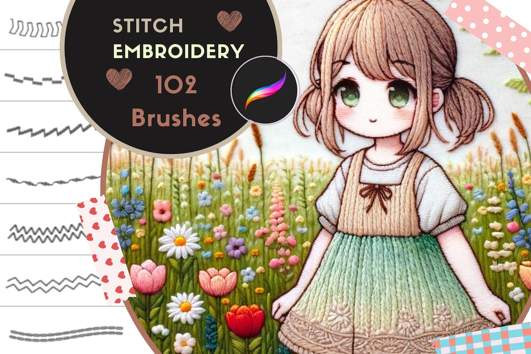 Embroidery & Stitch Brush Pack: 102 Brushes for Realistic Thread ...
