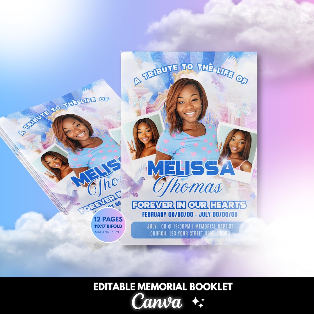 Memorial Booklet, Editable Obituary, Funeral Book, Edit This With Canva ...
