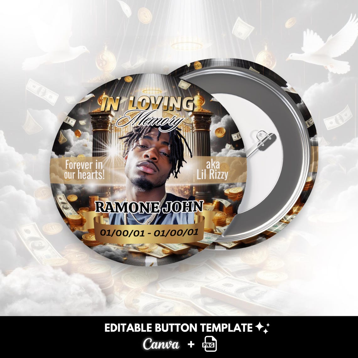 Memorial Pin Button, in Loving Memory Button , Rest in Peace Button ...