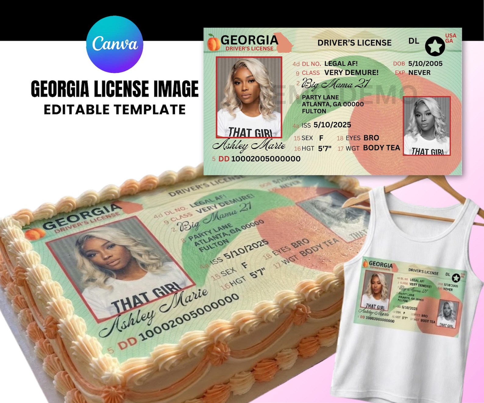 Editable Georgia License Template for Cakes | Birthday Shirt Design ...