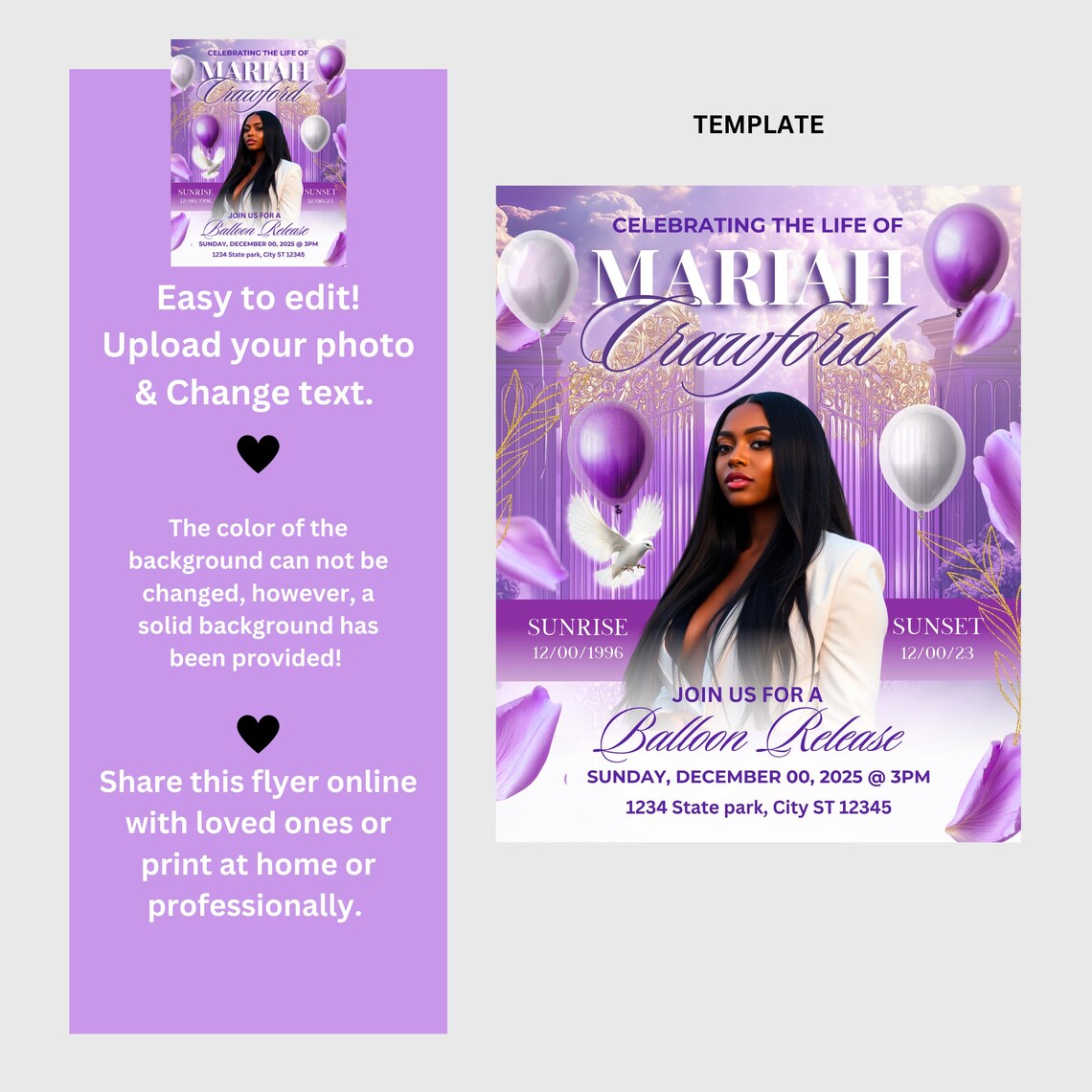 Memorial Balloon Release Print Poster| Funeral Flyer | Memorial Flyer ...