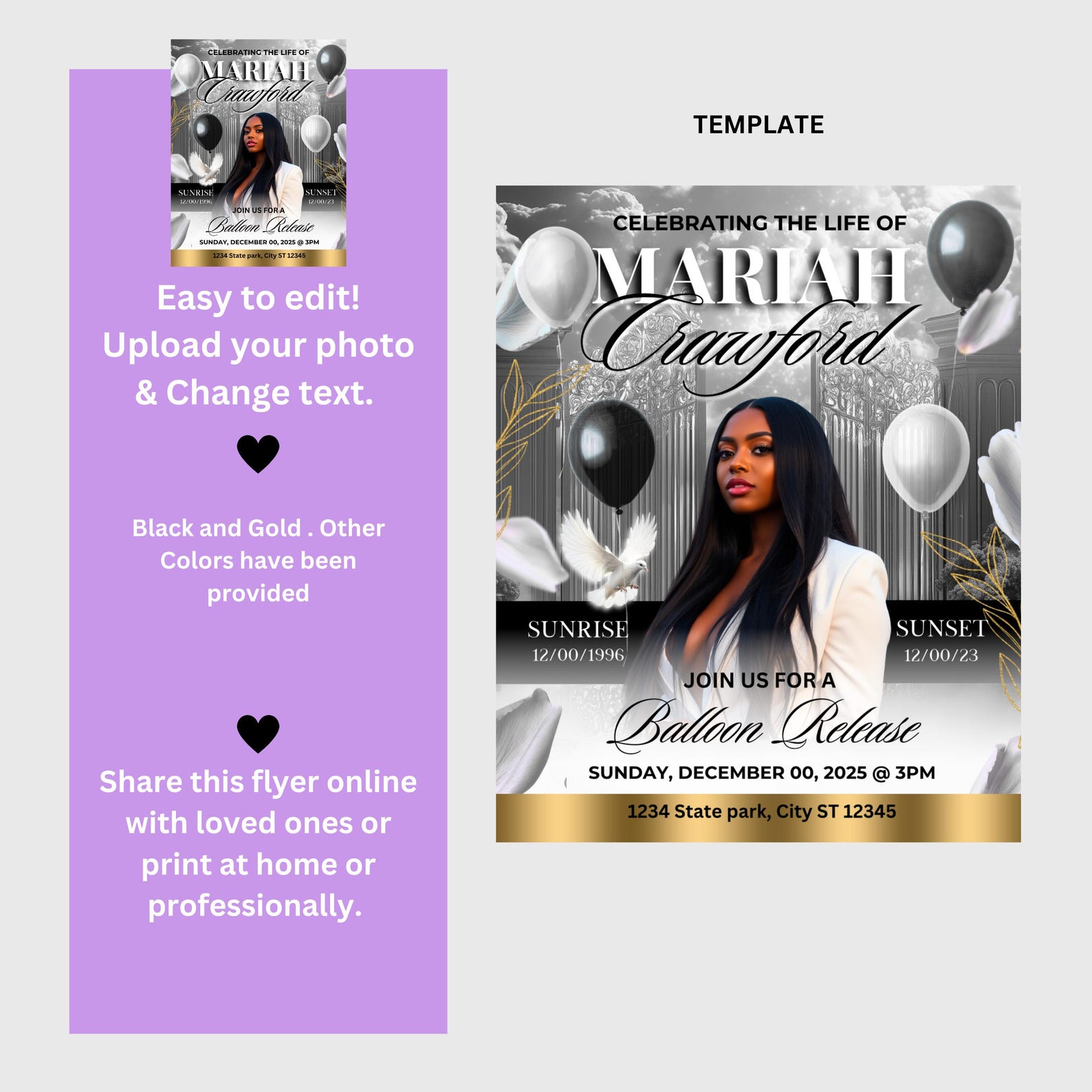 Memorial Balloon Release Print Poster| Funeral Flyer | Memorial Flyer ...