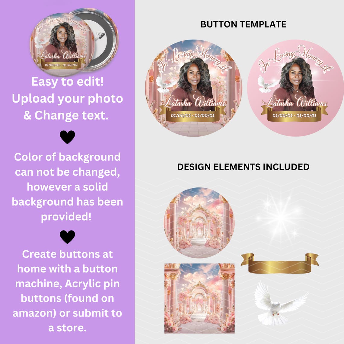 Memorial Pin Button, in Loving Memory Button , Rest in Peace Button ...