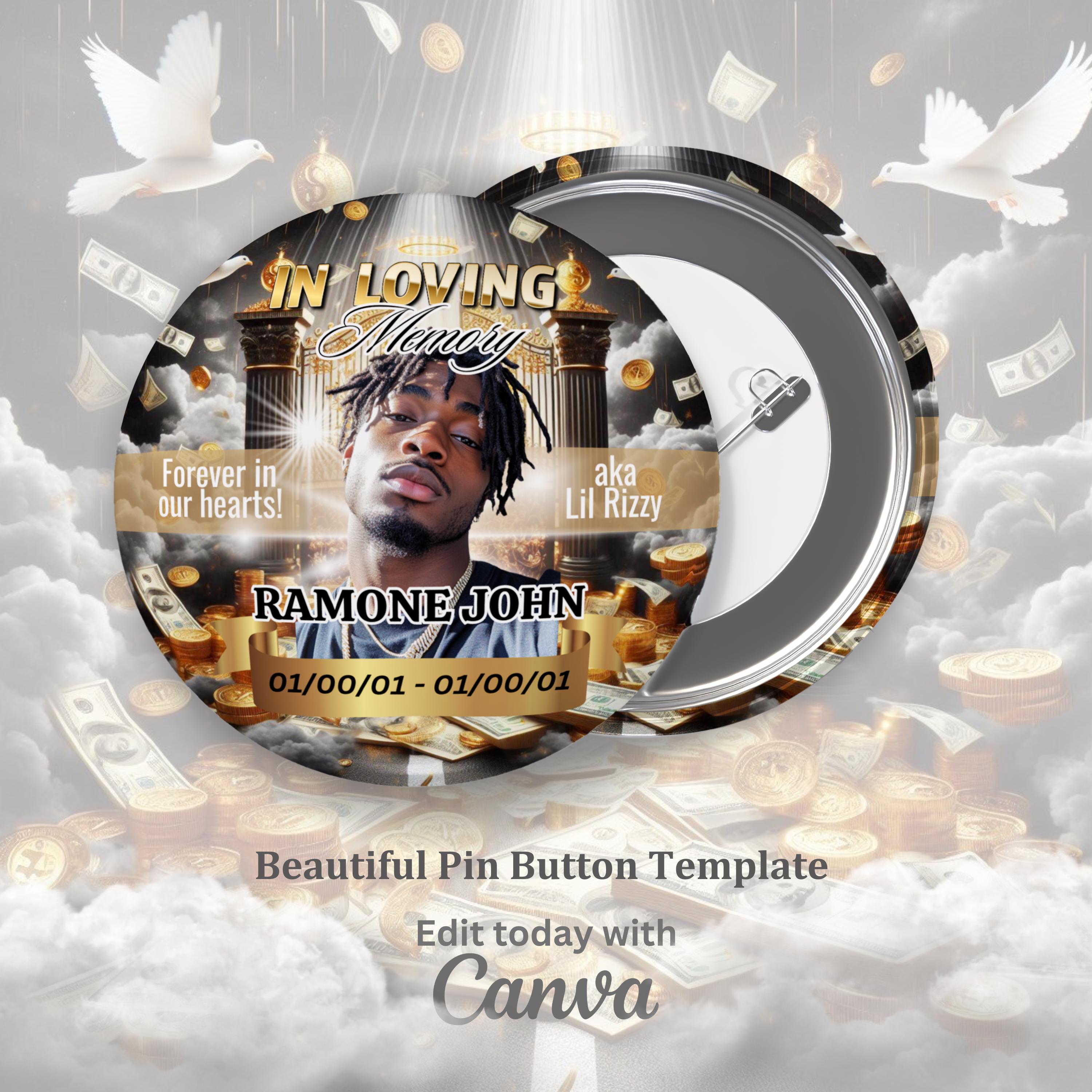 Memorial Pin Button, in Loving Memory Button , Rest in Peace Button ...