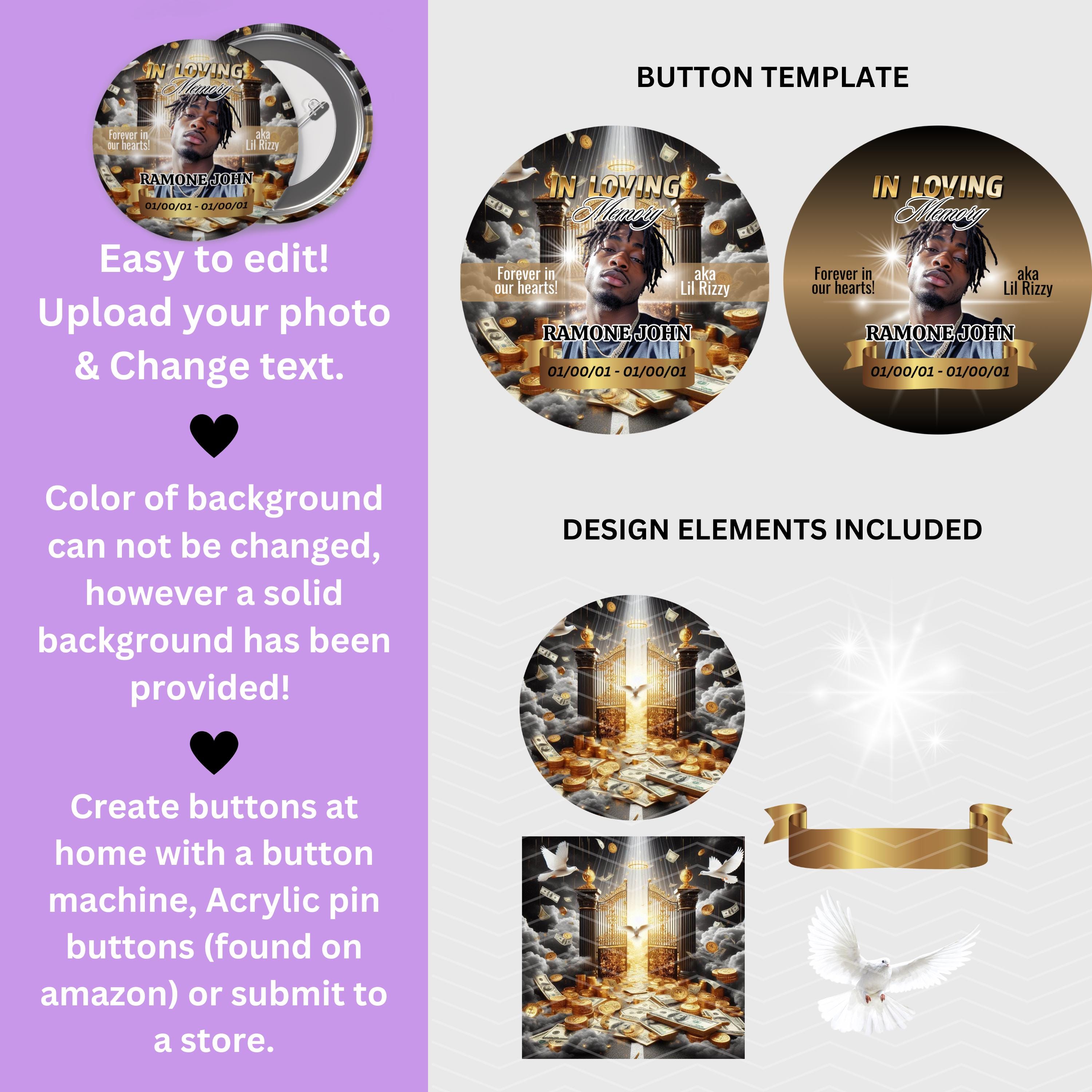 Memorial Pin Button, in Loving Memory Button , Rest in Peace Button ...