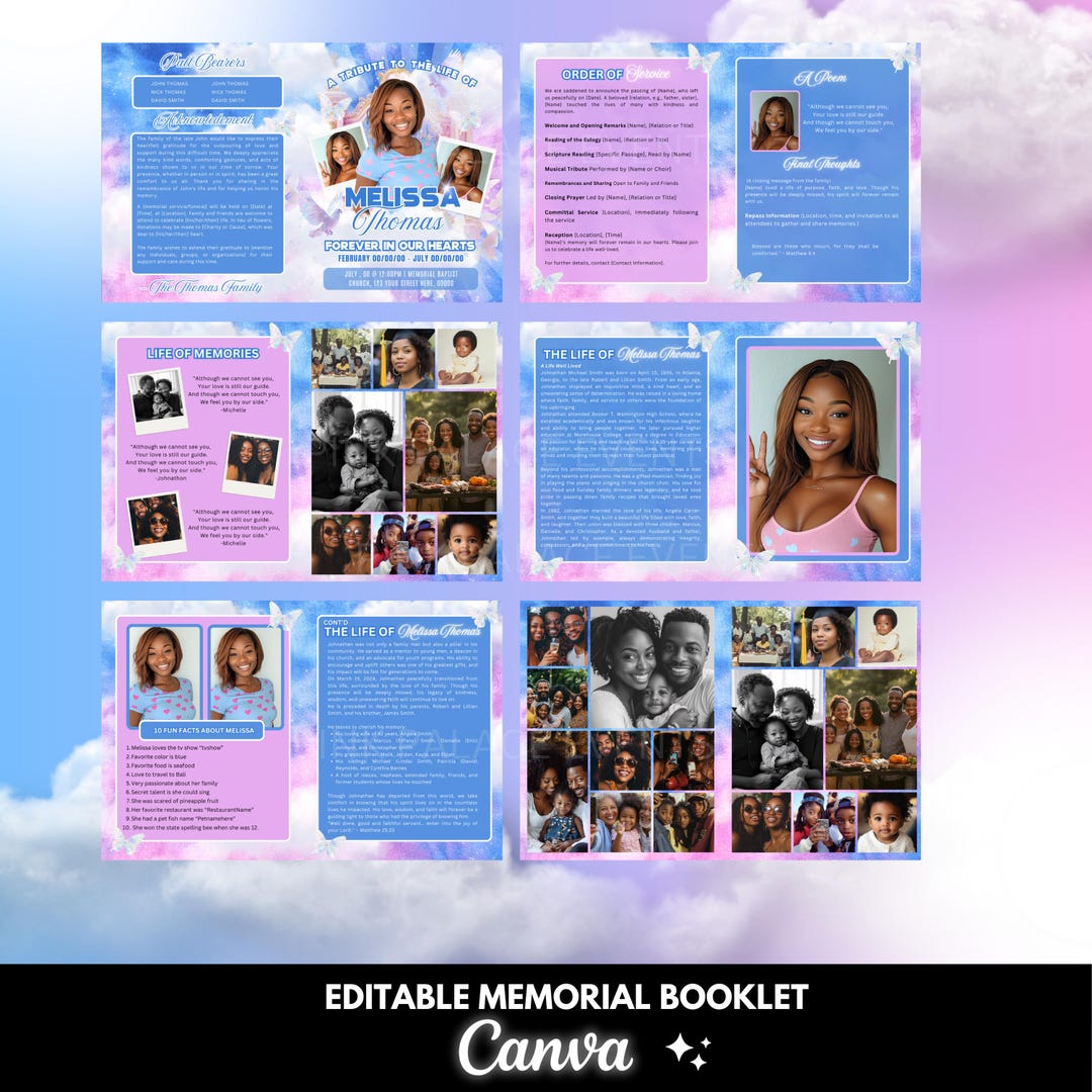 Memorial Booklet, Editable Obituary, Funeral Book, Edit This With Canva ...