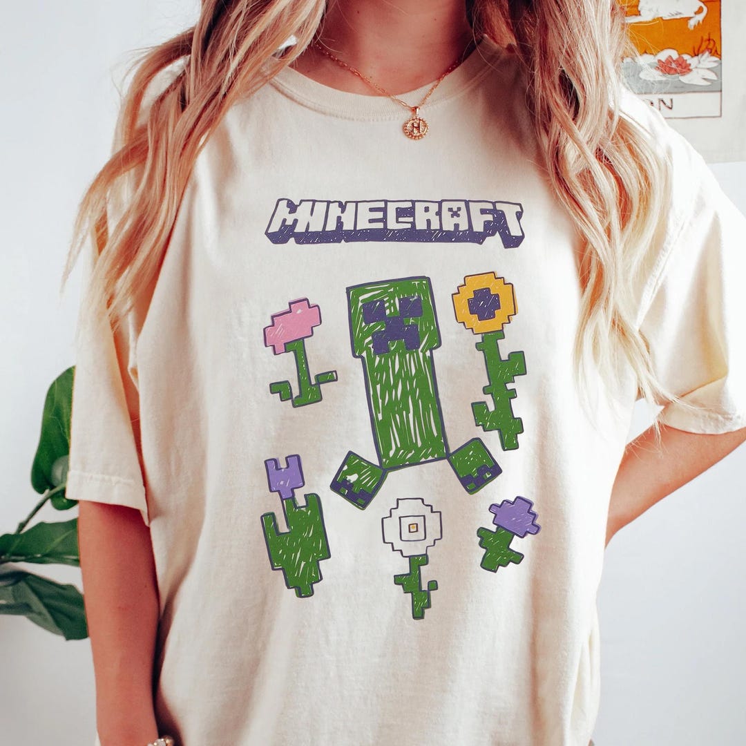 Minec Shirt, Creeper and Blossom Graphic Tee, Blockbuster Game Movie ...
