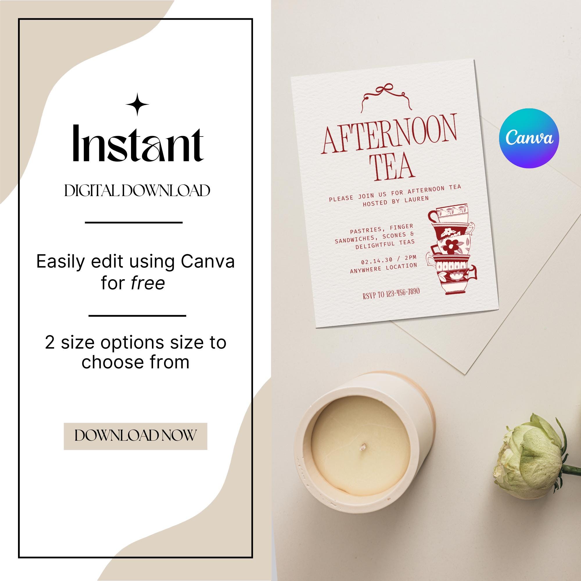 Vintage Afternoon Tea Party Invitation Template – Elegant Floral Design ...