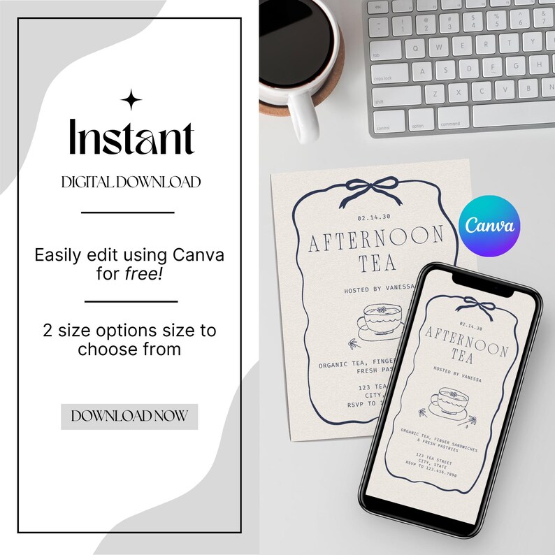Customizable Elegant Afternoon Tea Invitation Template – Digital ...