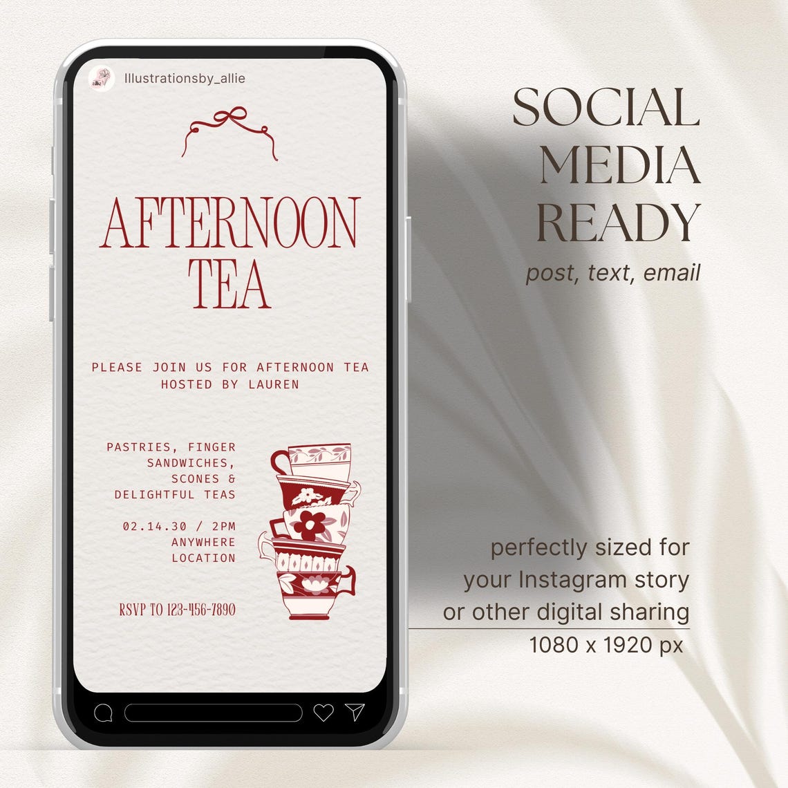 Vintage Afternoon Tea Party Invitation Template – Elegant Floral Design ...