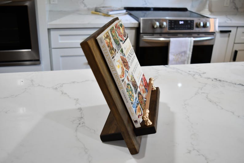 Handmade Wooden Cookbook Stand: Brushed Brass Hardware - Etsy