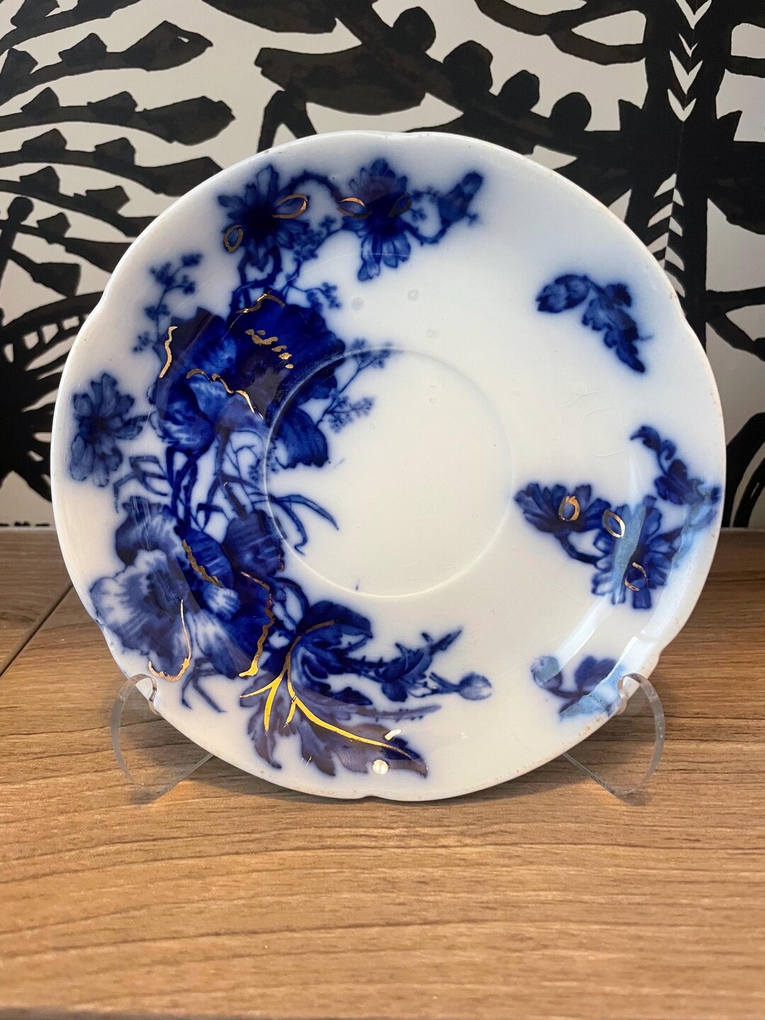 Rare, Flow Blue Posey Saucer Plate Blue White Gold England Antique No ...