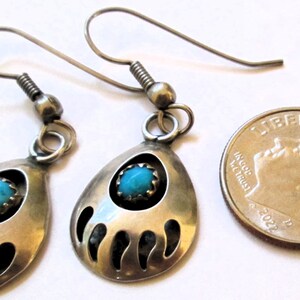 EARRINGS Bear CLAW TURQUOISE Bezel Set Fish Hook Sterling Silver Dangle ...