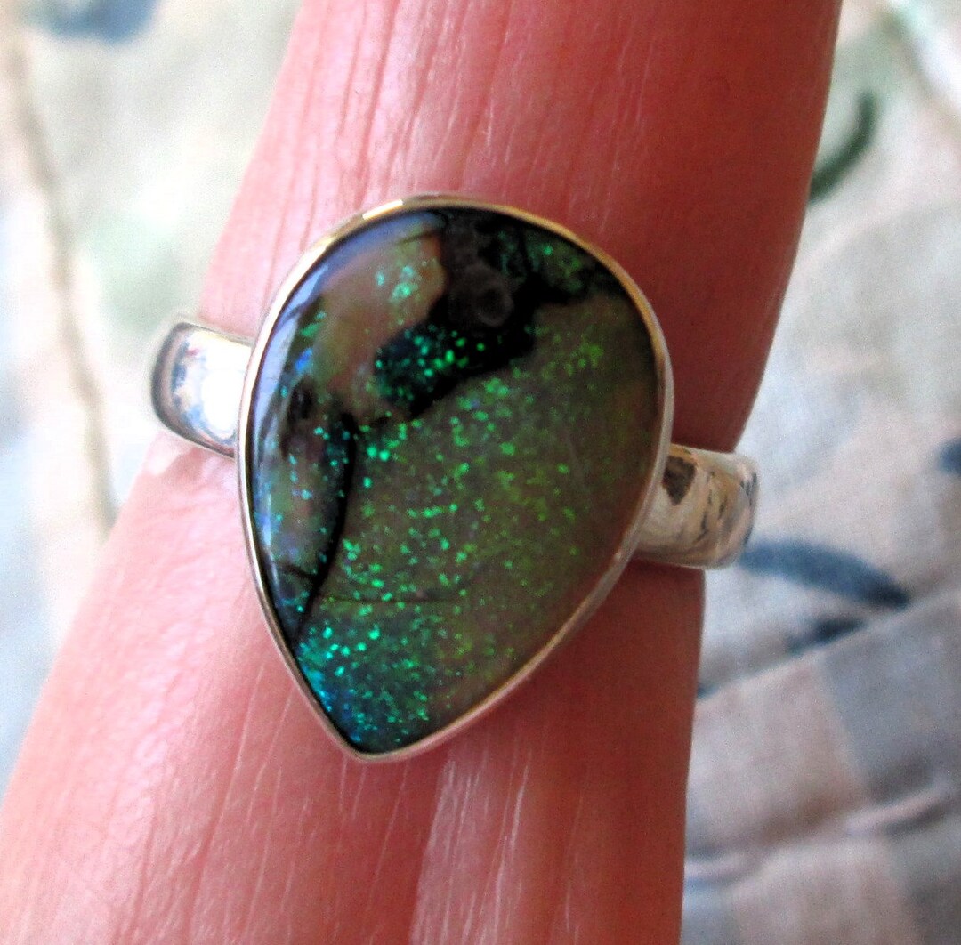 RING - Unique MONARCH OPAL - Teardrop - Sterling Silver - Size 7 ...