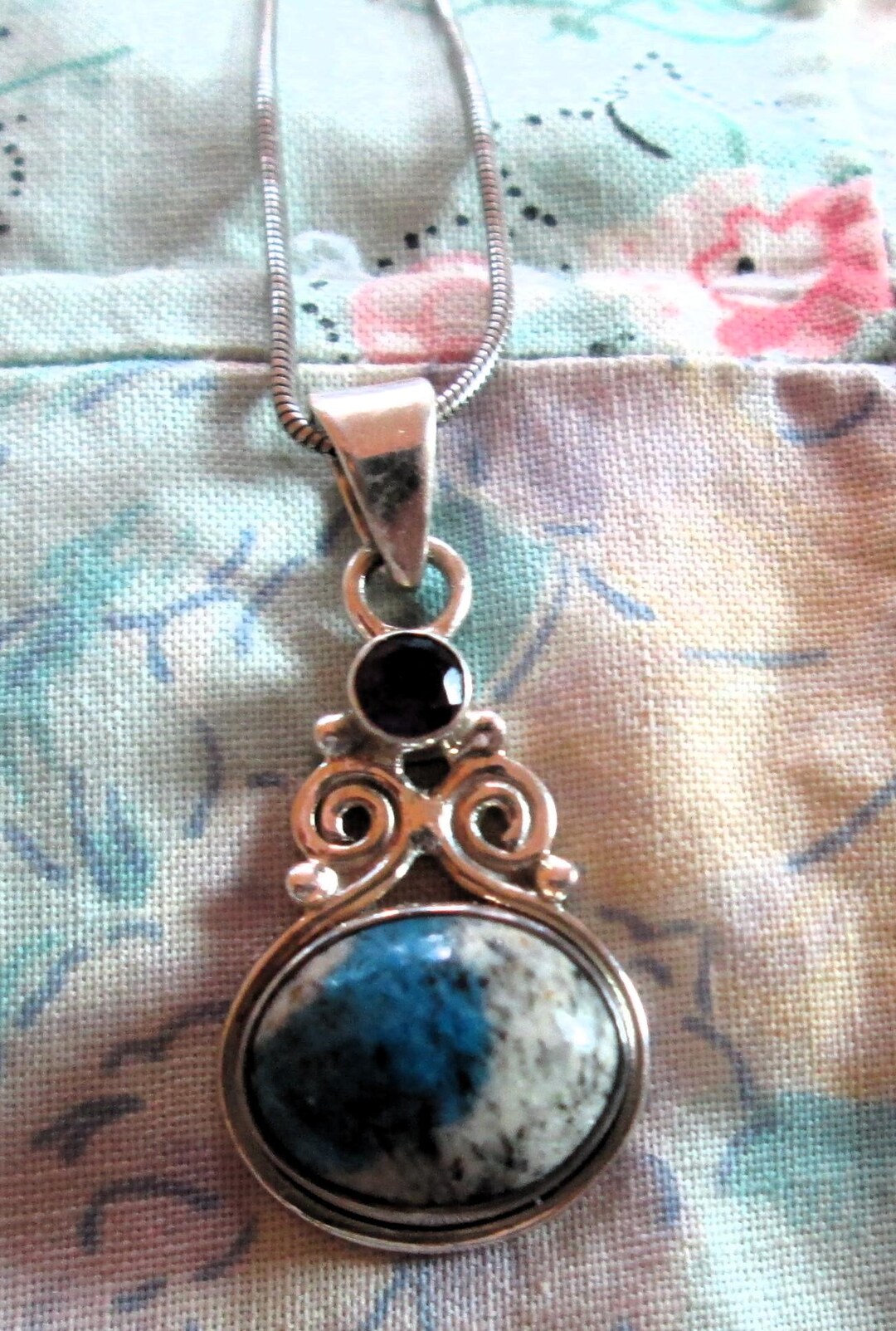 NECKLACE - AZURITE in QUARTZ - Amethyst - 925 - Sterling Silver - 18 ...