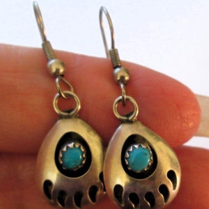EARRINGS - Bear CLAW - TURQUOISE - Bezel Set - Fish Hook - Sterling ...