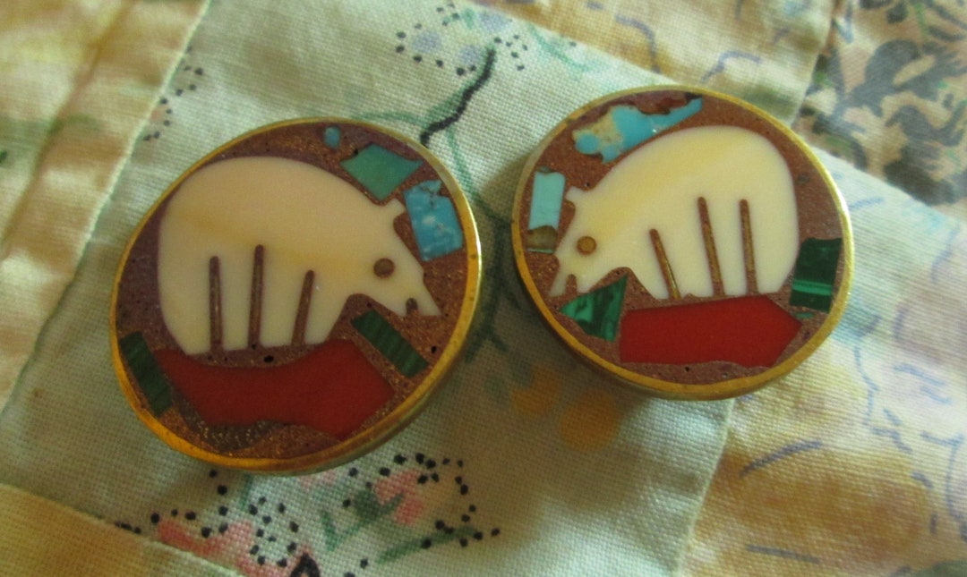 EARRINGS - Andrew Shows Turza Wells Brass Inlay Multi Stones Bear ...