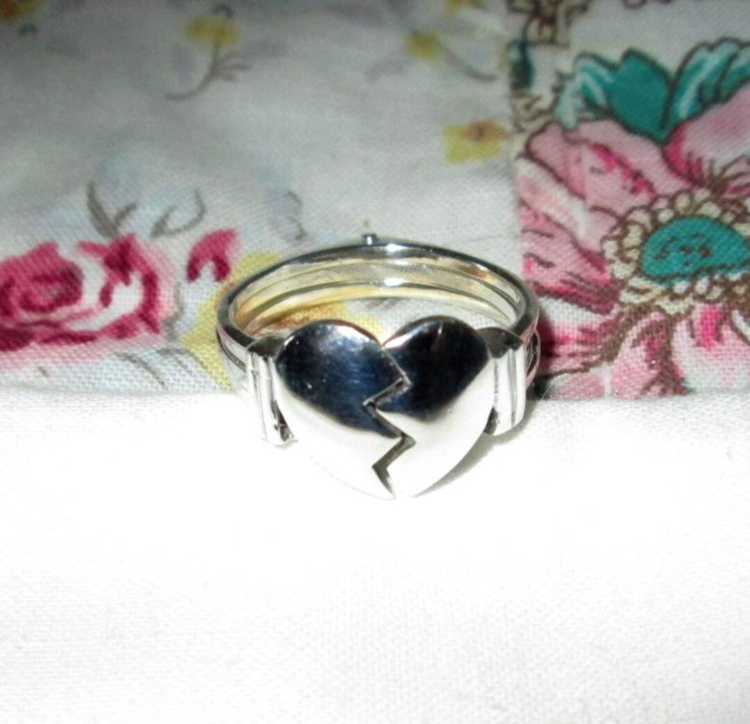 RING Triple Heart Inside of BROKEN HEART 925 Sterling Silver 9 1/2 ...
