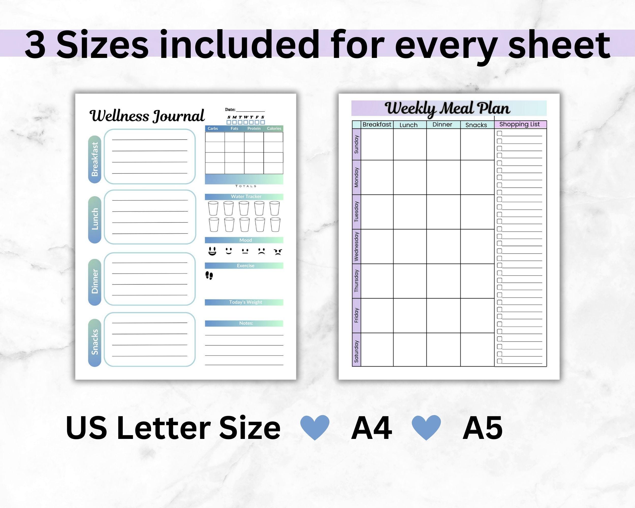 Printable Wellness Journal Track Meals, Water Intake, Exercise, Habits ...