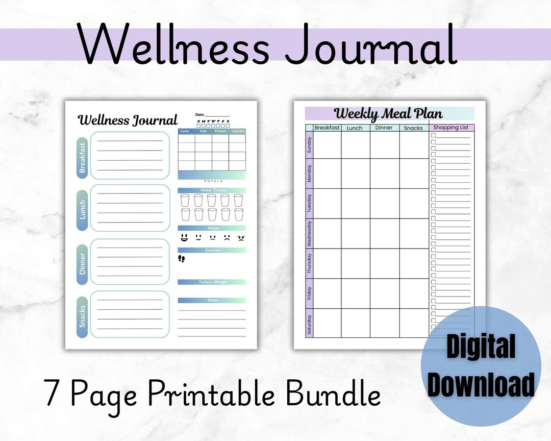 Printable Wellness Journal Track Meals, Water Intake, Exercise, Habits ...