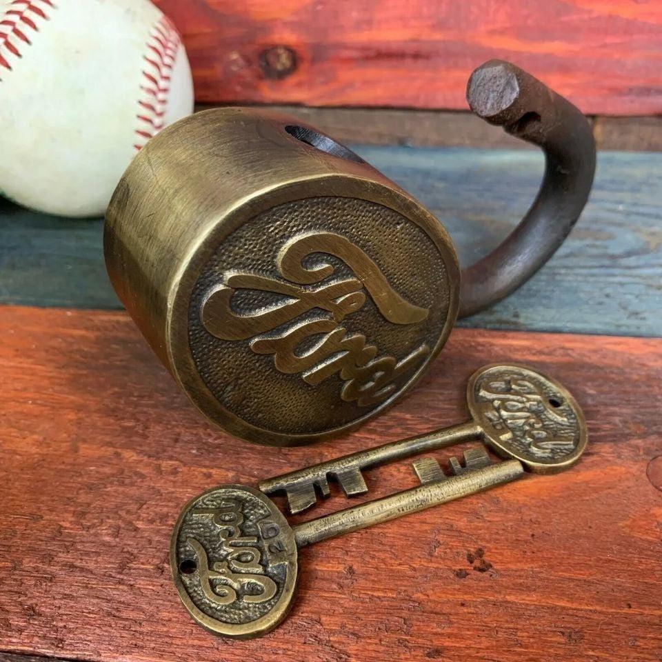 Ford Logo Cast Iron Lock With Raised Lettering Antique Finish (3.5" X 3 ...