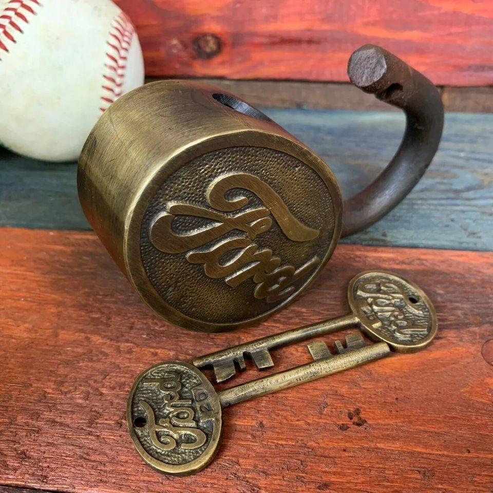 Ford Logo Cast Iron Lock With Raised Lettering Antique Finish 3.5 X 3 ...