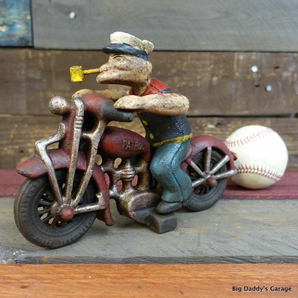 Popeye Sailor Man Patrol Motorcycle Figurine Cast Iron Painted With ...
