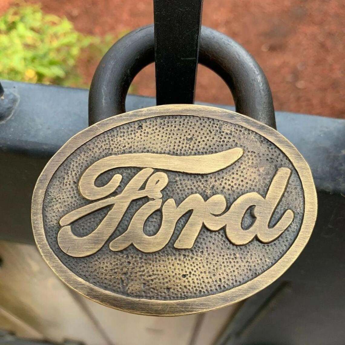 Ford Logo Cast Iron Lock With Raised Lettering Antique Finish (3.5" X 3 ...