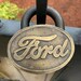 Ford Logo Cast Iron Lock With Raised Lettering Antique Finish (3.5" X 3 ...