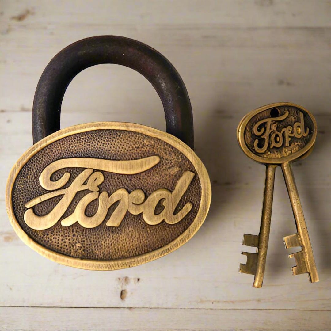 Ford Logo Cast Iron Lock With Raised Lettering Antique Finish (3.5" X 3 ...