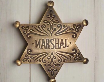 Sheriff Old West Solid Brass Ornate Star Badge With Antique Finish ...