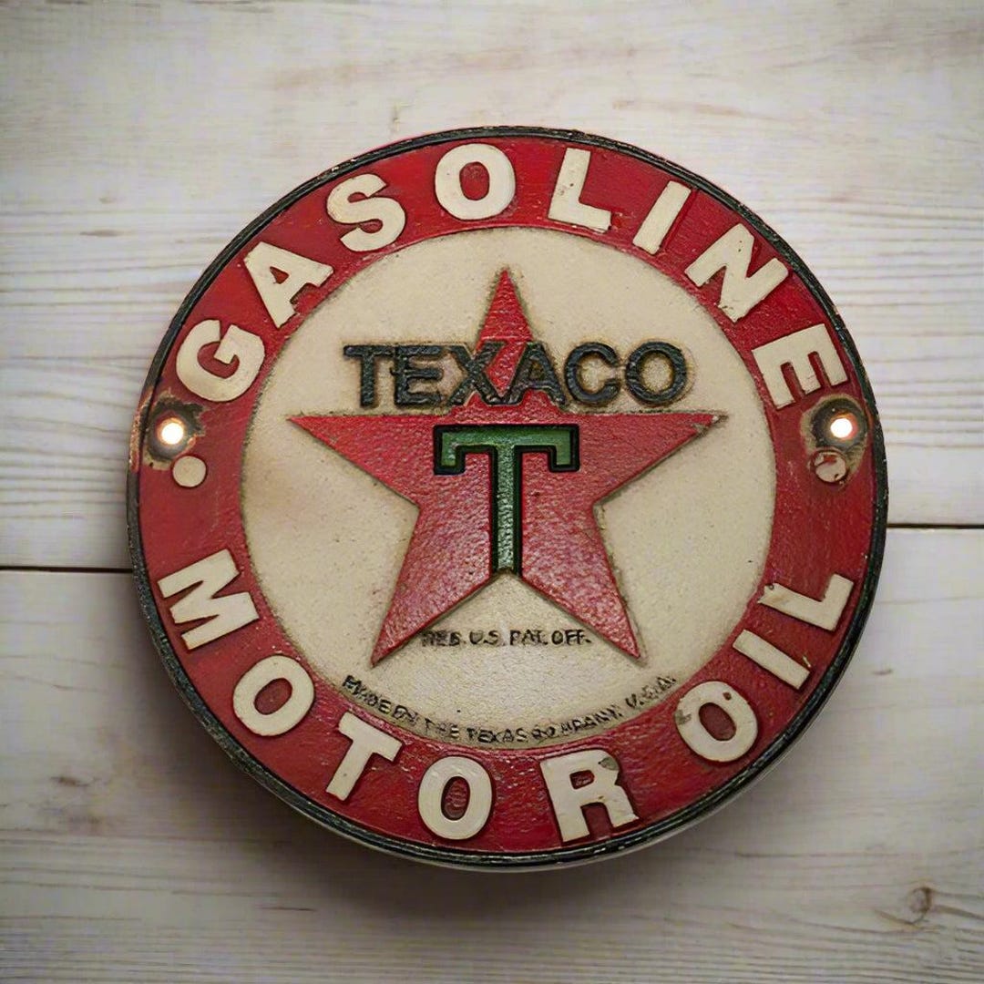 Texaco Motor Oil Cast Iron Plaque With Painted Antique Finish (8" Round ...