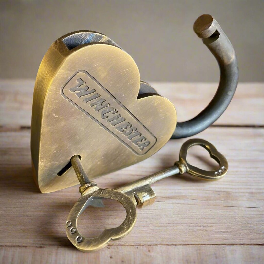 Winchester Heart Solid Brass Lock & Keys With Antique Finish 4.5 X 3 - Etsy