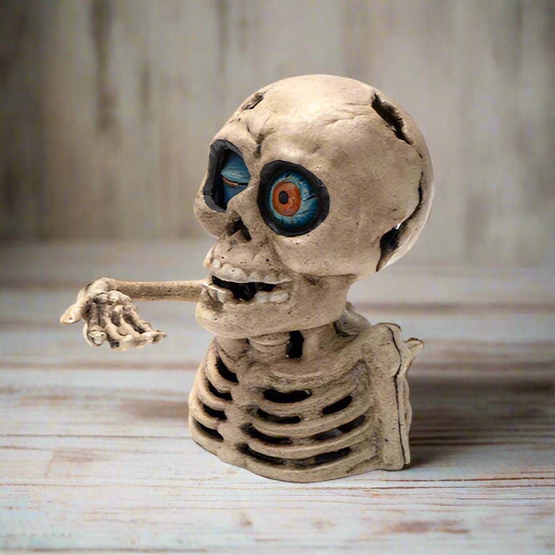 Skull One Eye Cast Iron Mechanical Coin Bank With Painted Antique ...