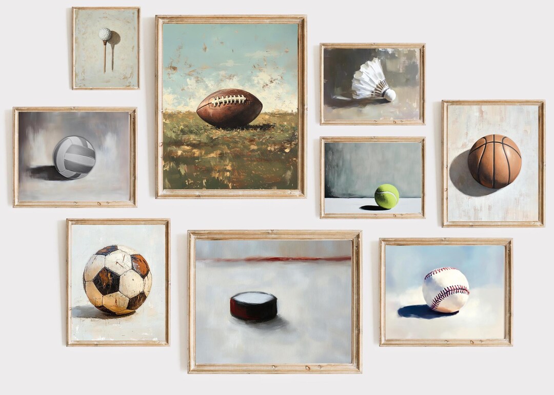 Sports Balls Wall Art Set of 9 Vintage Sports Prints Digital Download ...