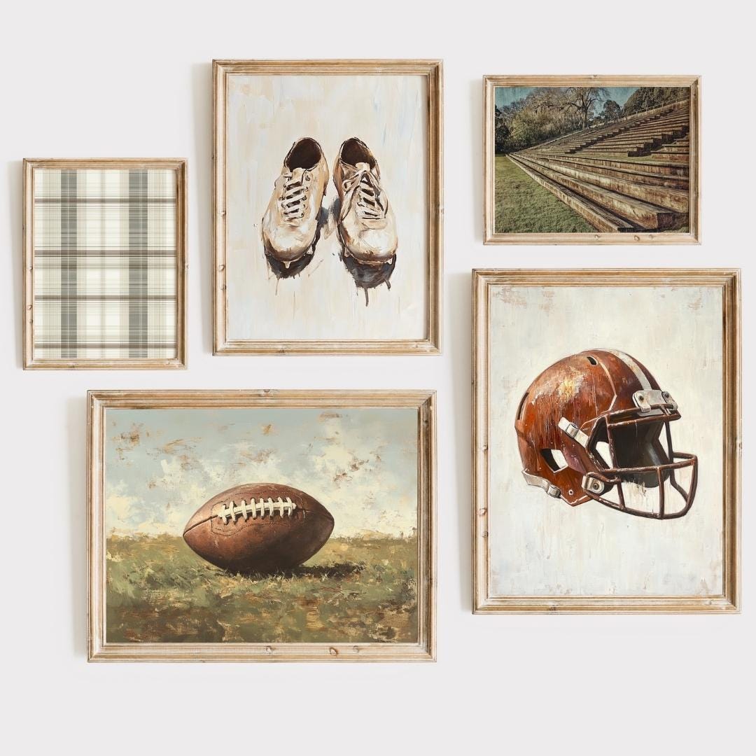 Football Wall Art Set of 5 – Vintage Sports Prints, Football Nursery ...