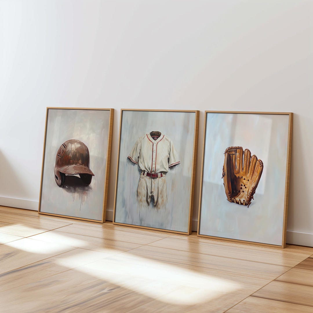 Baseball Prints Set of 4, Vintage Baseball Prints, Baseball Digital ...