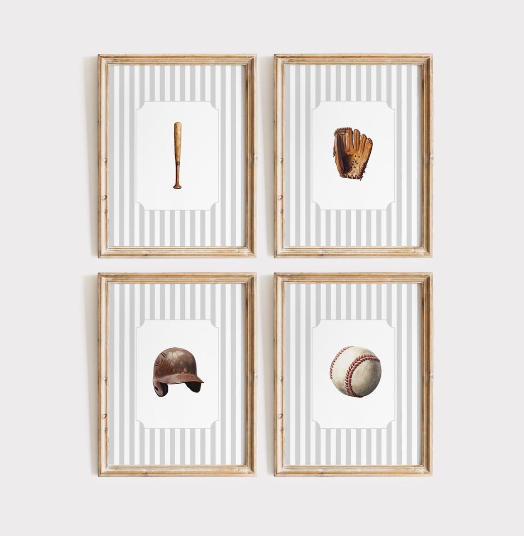 Baseball Wall Art Set of 4 Vintage Baseball Prints Boys Room Baseball ...